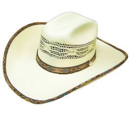 Modestone Bangora Straw Cowboy Hat Native Pattern Fabric Hatband/Brim ...